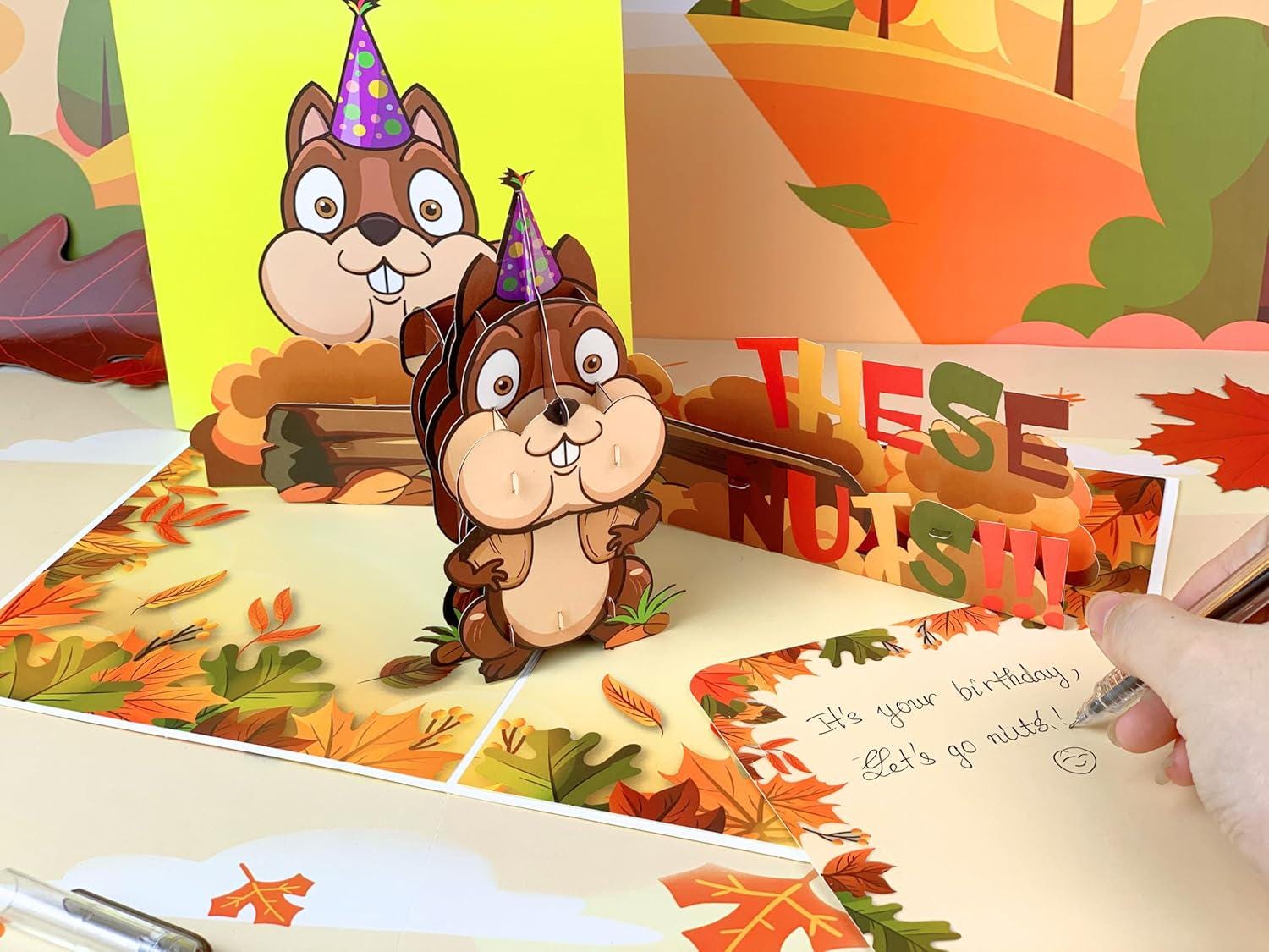 File Digital Pop up Card Happy Birthday Funny Brown Squirrel - Etsy