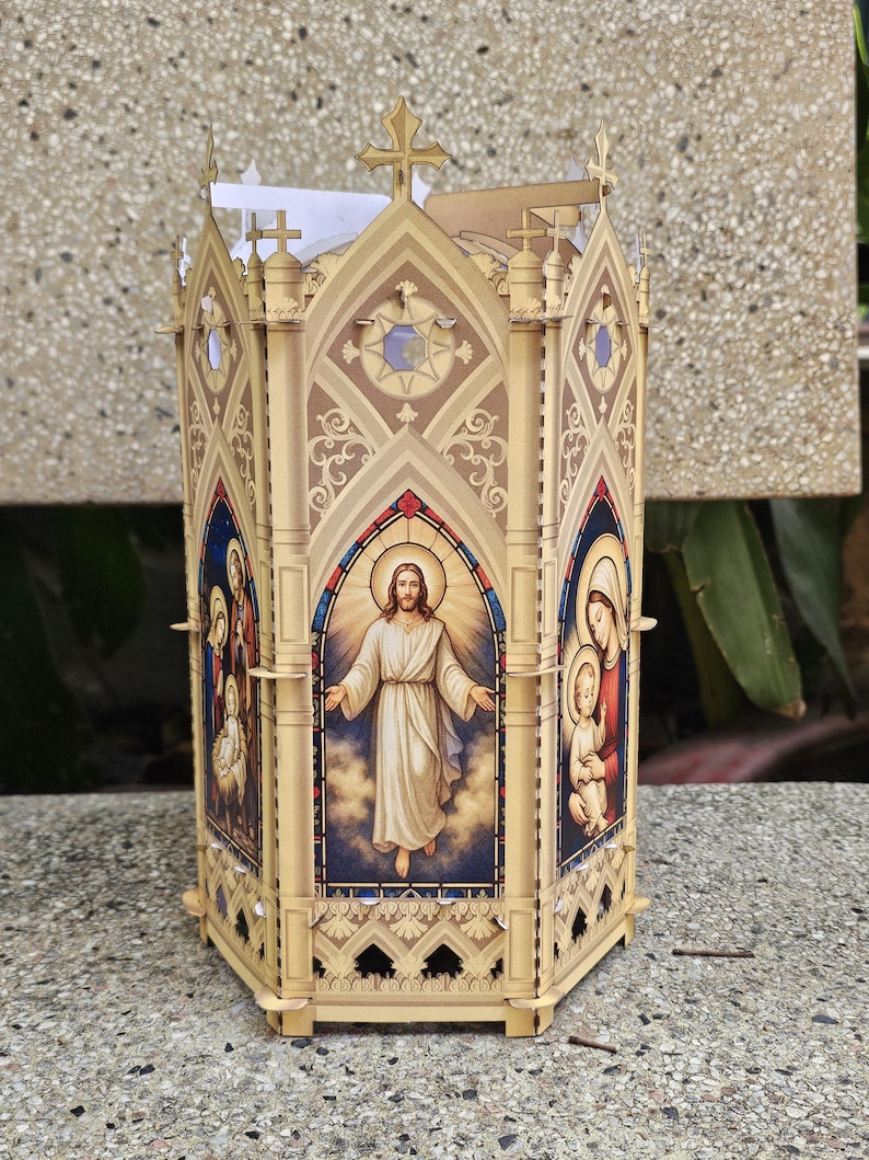 Gothic Church Lantern Template SVG, Colorful Christian Light Box, 3D ...