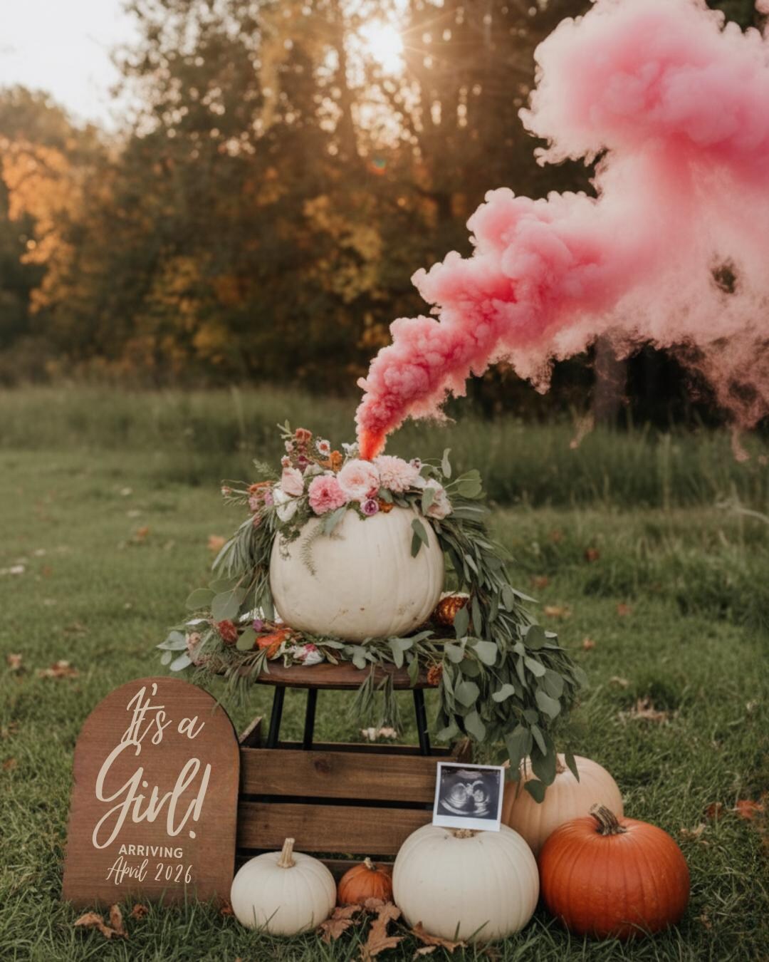 Halloween Baby Girl Pregnancy Announcement | Fall Gender Reveal Canva ...