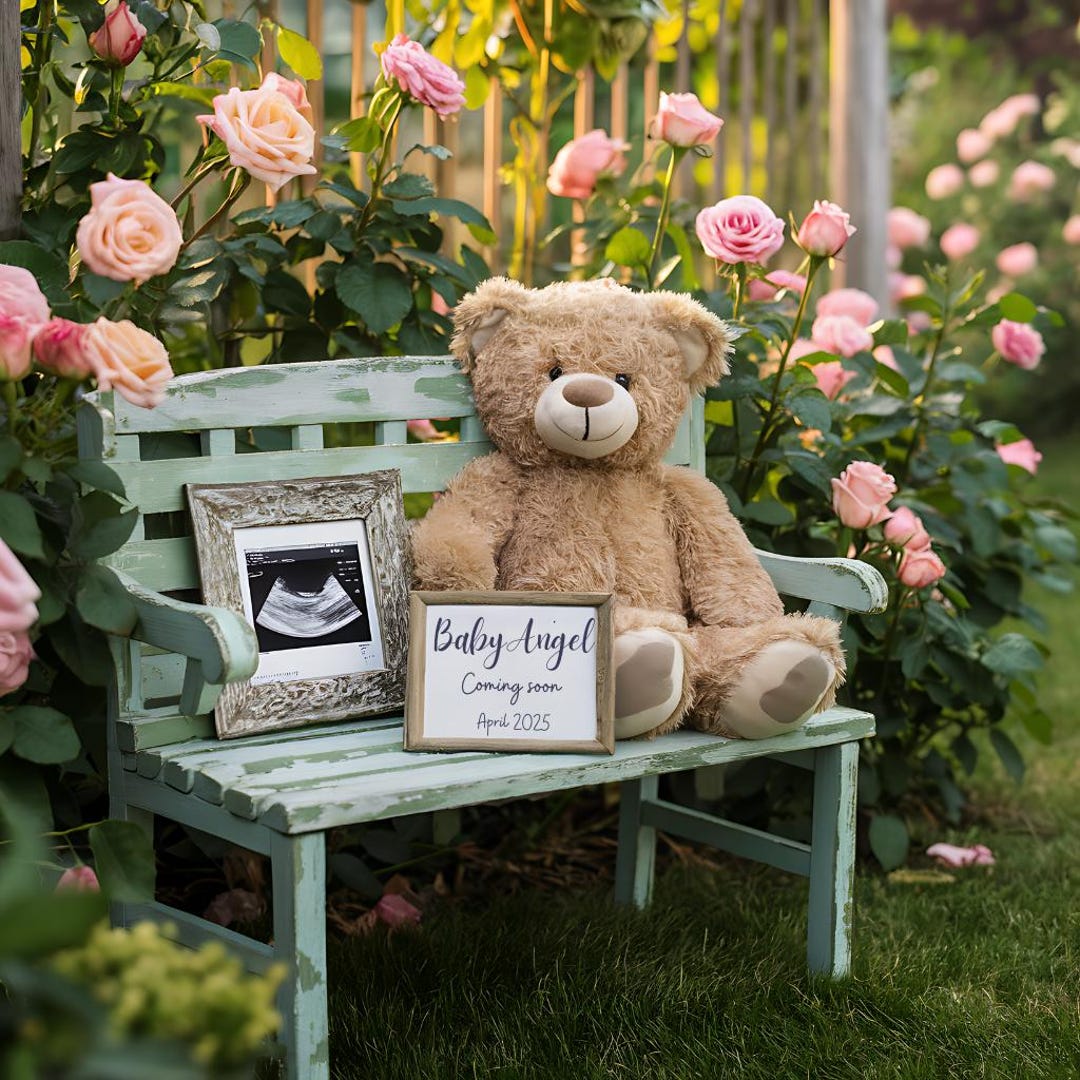 Gender Neutral Pregnancy Announcement Digital , Teddy Bear Baby ...
