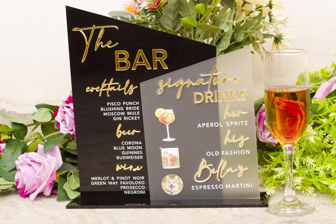 Custom Acrylic Bar Menu Sign: Wedding Signature Drinks - Etsy
