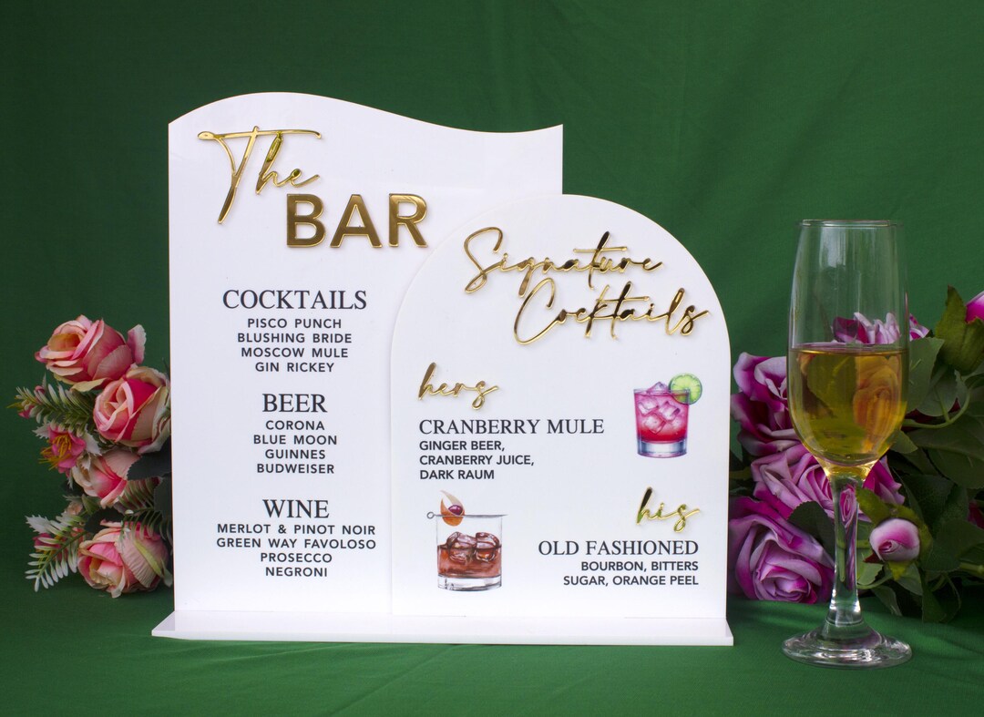 Letrero acrílico personalizado para menú de bar: bodas, cumpleaños ...