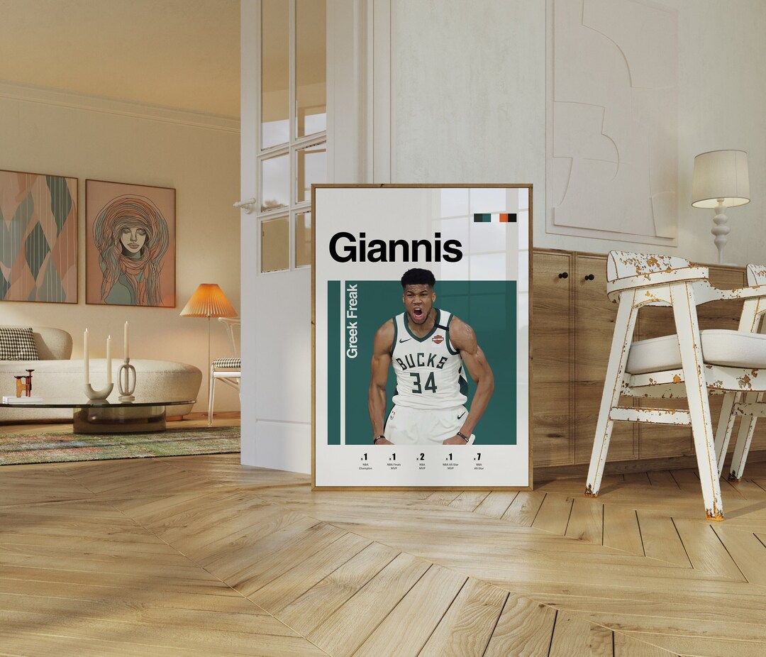 Giannis Poster Milwaukee Fan NBA Basketball Sports Wall Art Minimalist ...