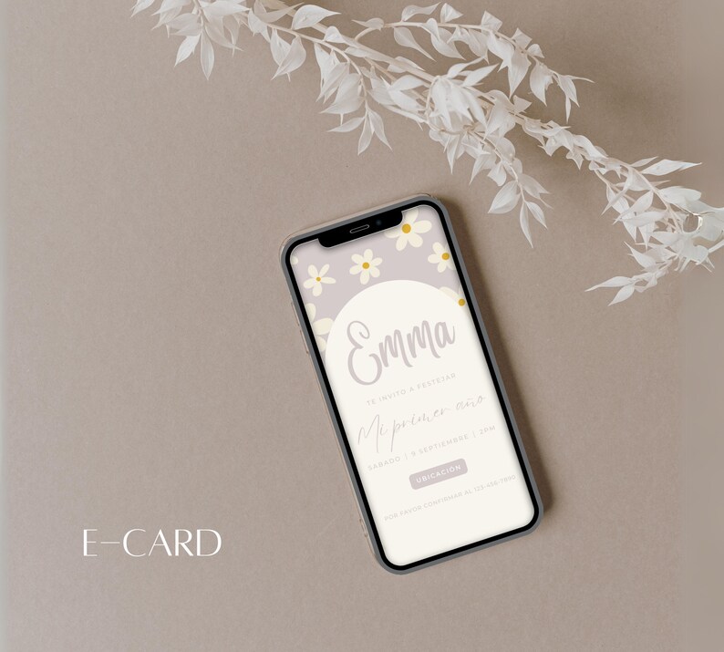 Emma Floral Rose Digital Invitation, Children's Birthday Invitation ...