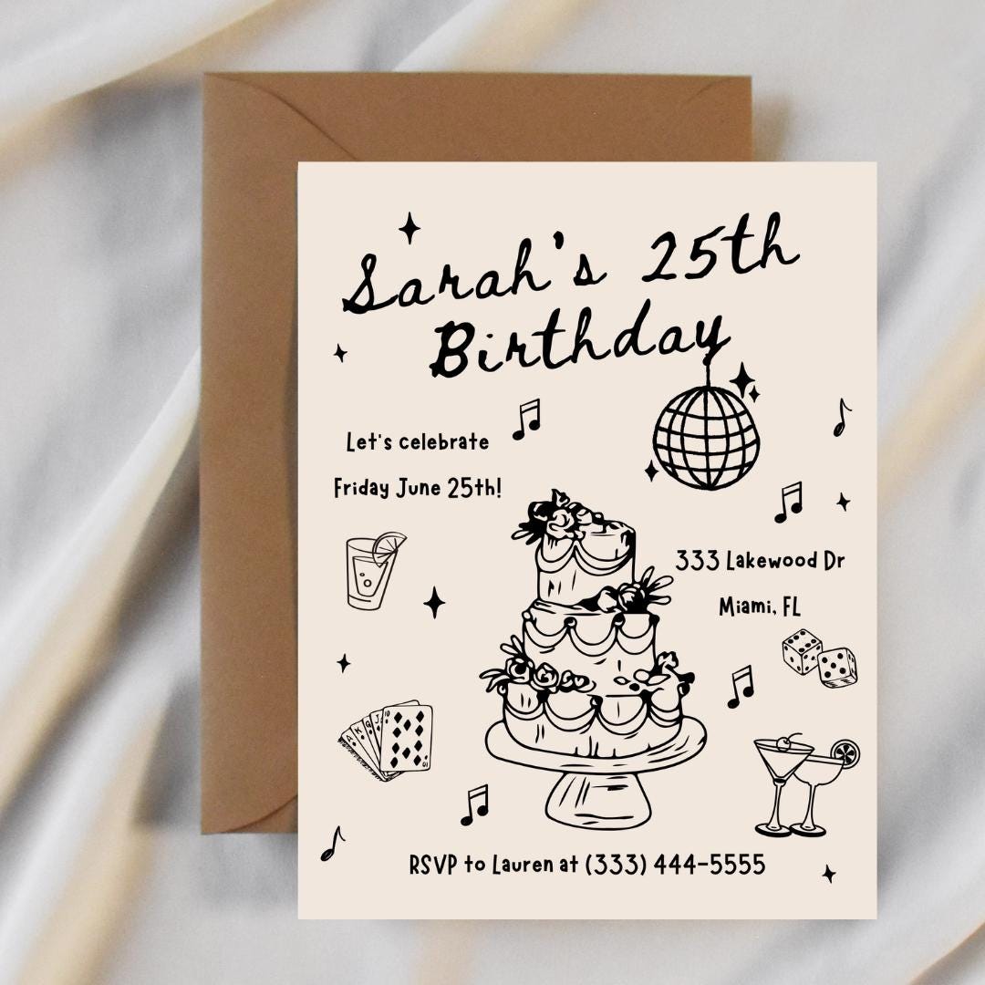 Birthday Invitation | Illustration Birthday Party Template | Instant ...