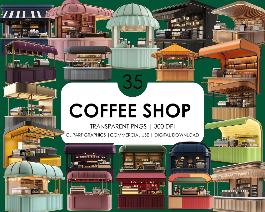 35 Coffee Shop Clipart Bundle| Realistic Café |cafe Storefronts Clipart ...