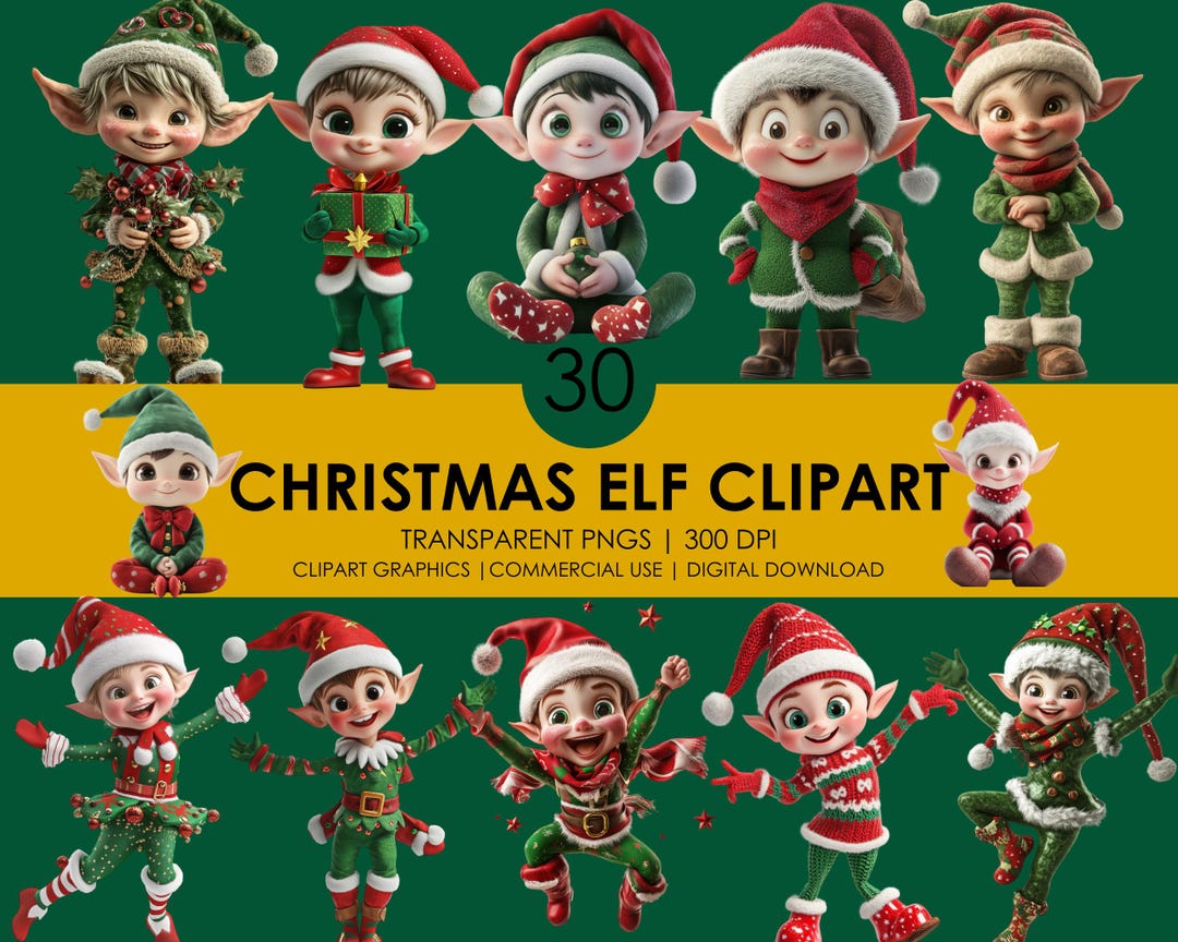 30 Elf Clipart| Christmas Elf Clipart| Cartoon Clipart| Elf Graphics ...