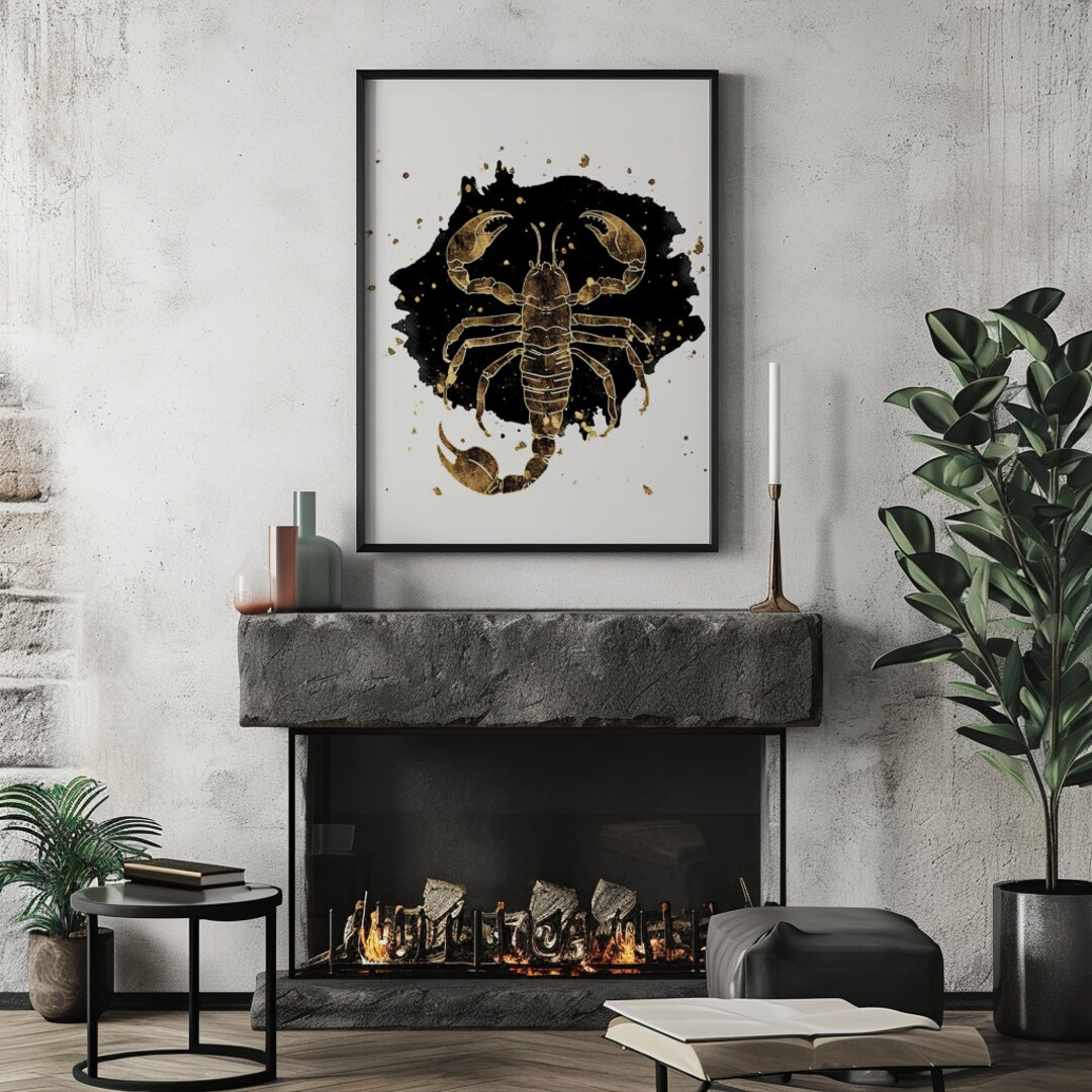 Scorpio Printable Painting Wall Art, Zodiac Poster, Black and Gold ...