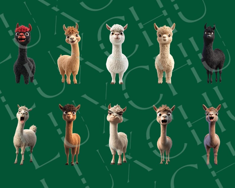 20 Alpaca Cartoon Clipart: Animal PNG Graphics (digital Download) - Etsy