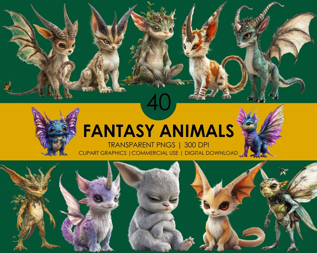 40 Fantasy Animal Clipart| Fantasy Creature| Animal Clipart| Cartoon ...