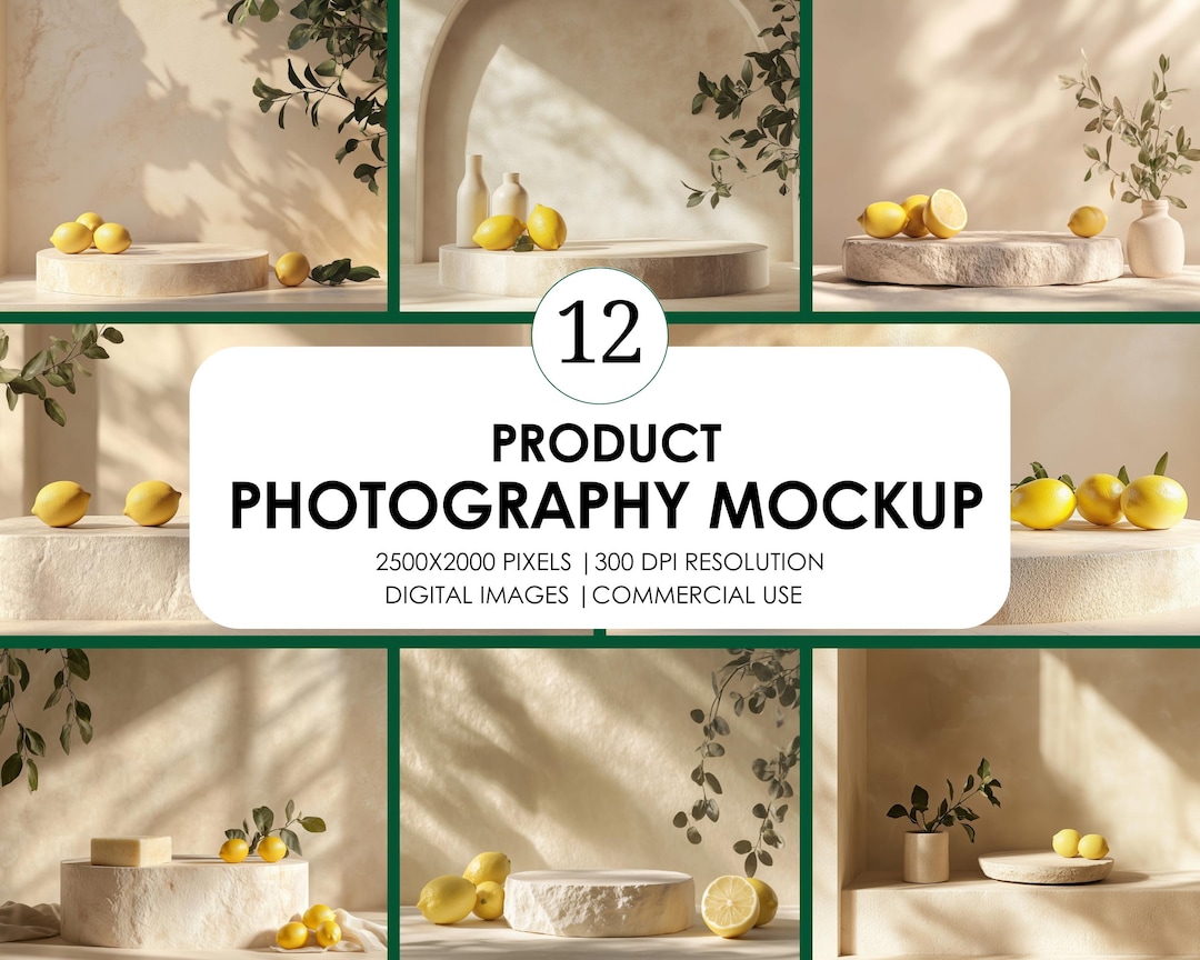 Lemon Product Photography Mockup: Beige Podium Display (digital ...