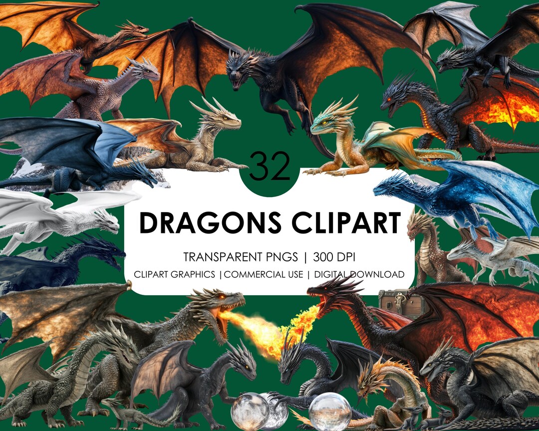 32 Cinematic Dragon Clipart: Fantasy Graphics (digital Download) - Etsy
