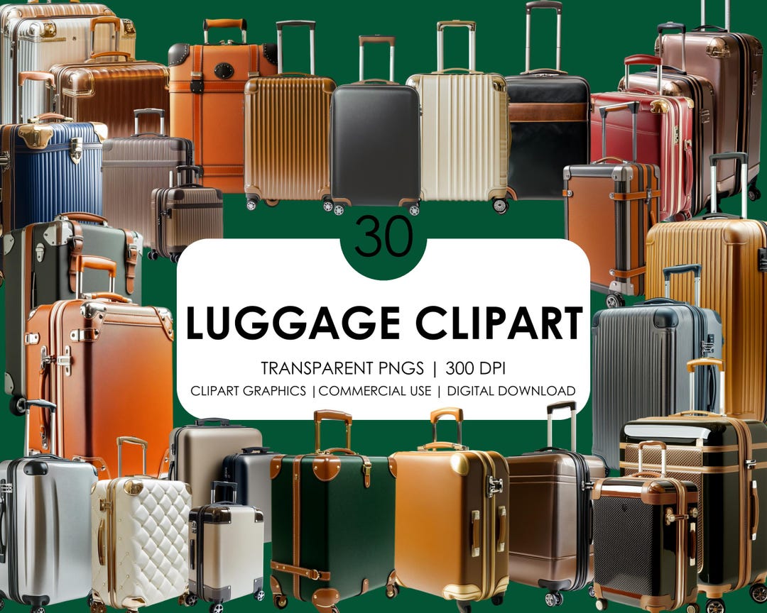 Luxury Luggage Clipart: 30 Travel Bag PNG Graphics (digital Download ...