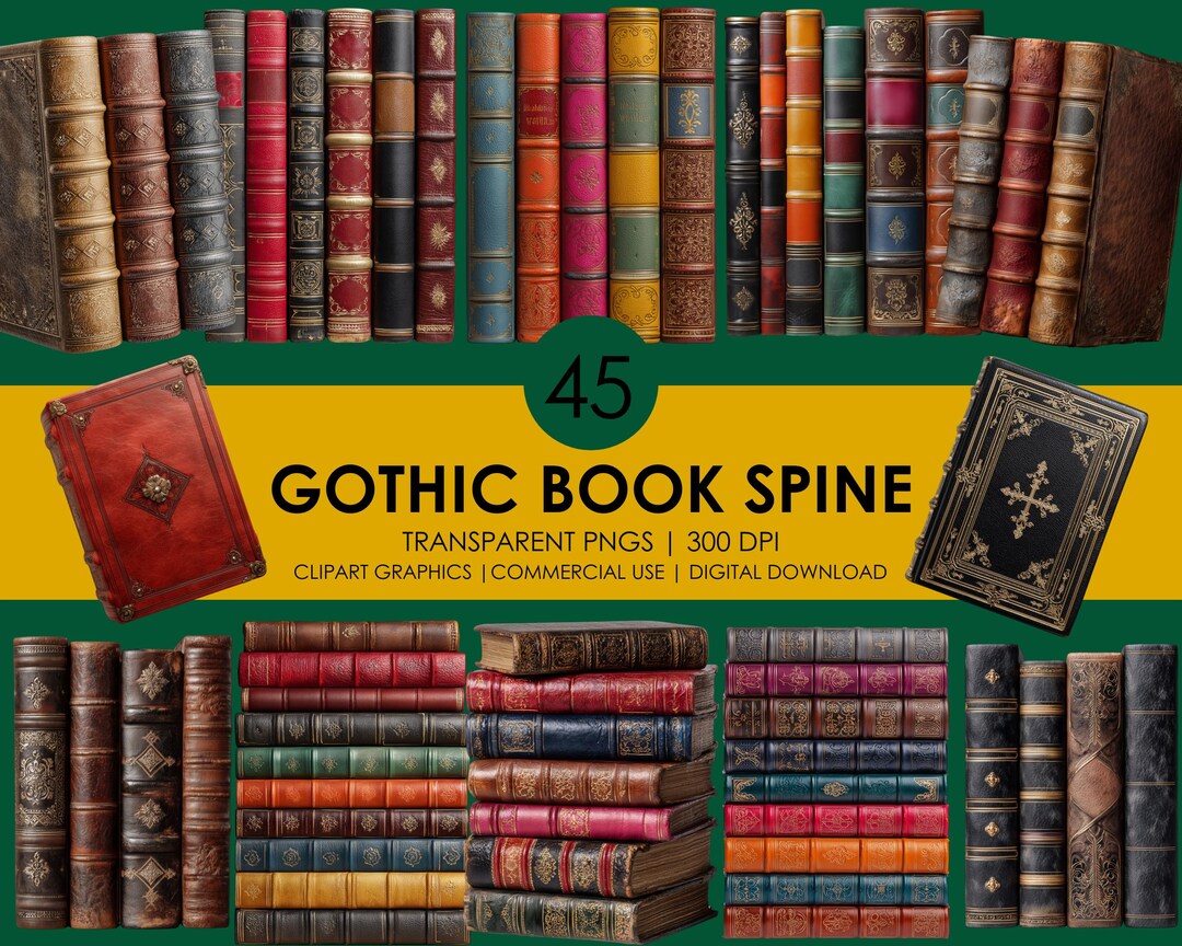 Gothic Book Spine Clipart, Realistic Book PNG, Vintage Dark Academia ...
