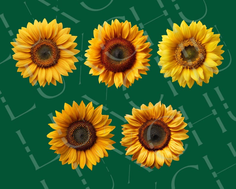 Sunflower Clipart Set: Realistic Floral PNG Graphics (digital Download ...