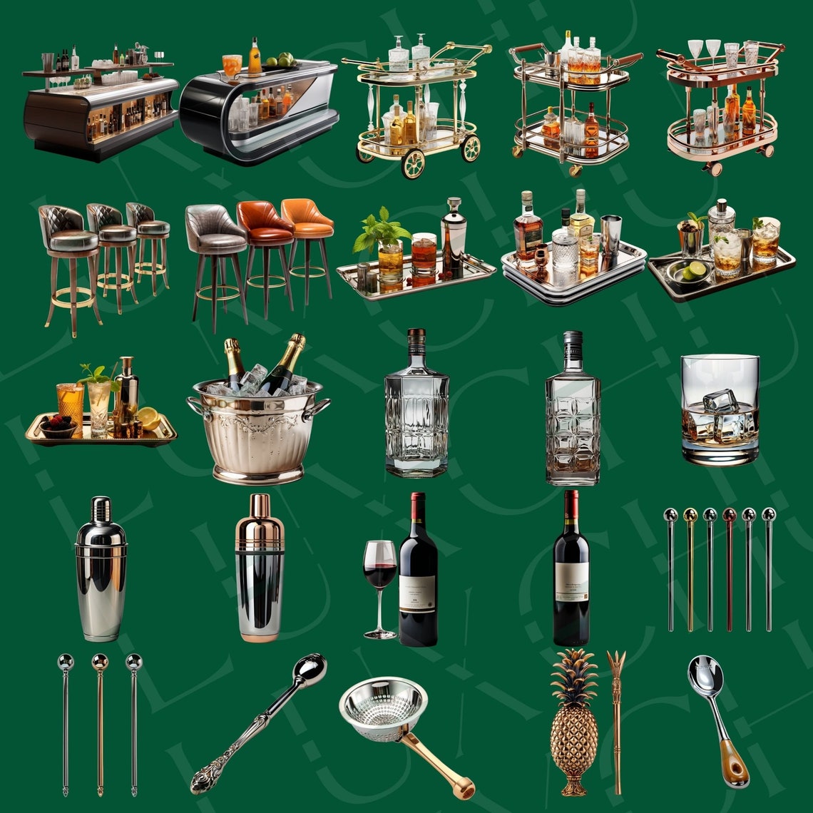 Bar & Beverage Elements Clipart Bundle 50 Pngs Format - Instant ...