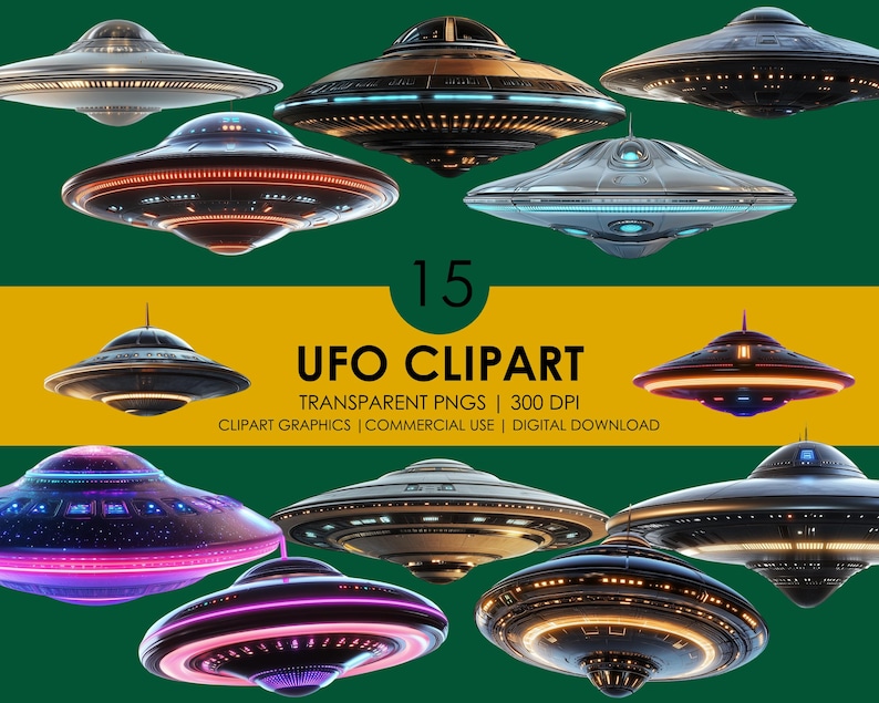 15 UFO Clipart: Sci-fi Spaceship PNG Graphics (digital Download) - Etsy