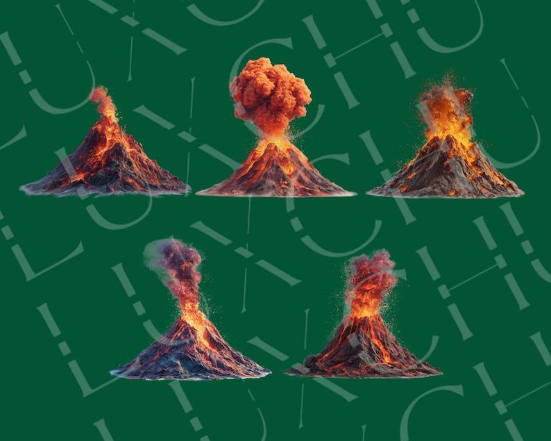 Volcano Eruption Clipart: Realistic Lava Graphics (PNG Digital Download ...