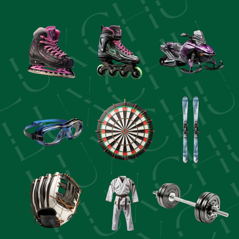 Sport Elements Clipart, Football, Basketball, Baseball, Goft, Hockey ...