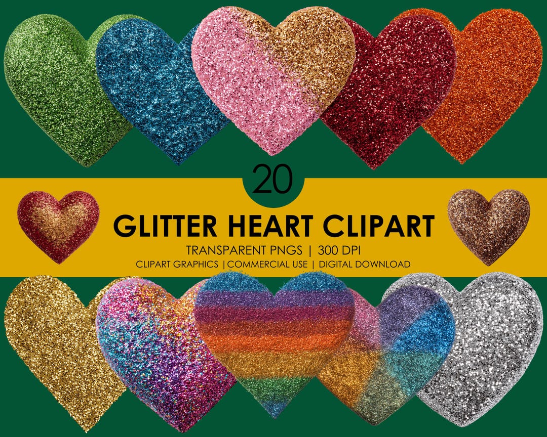 20 Glitter Heart Clipart, Heart PNG, Sparkly Love, Shiny Hearts ...