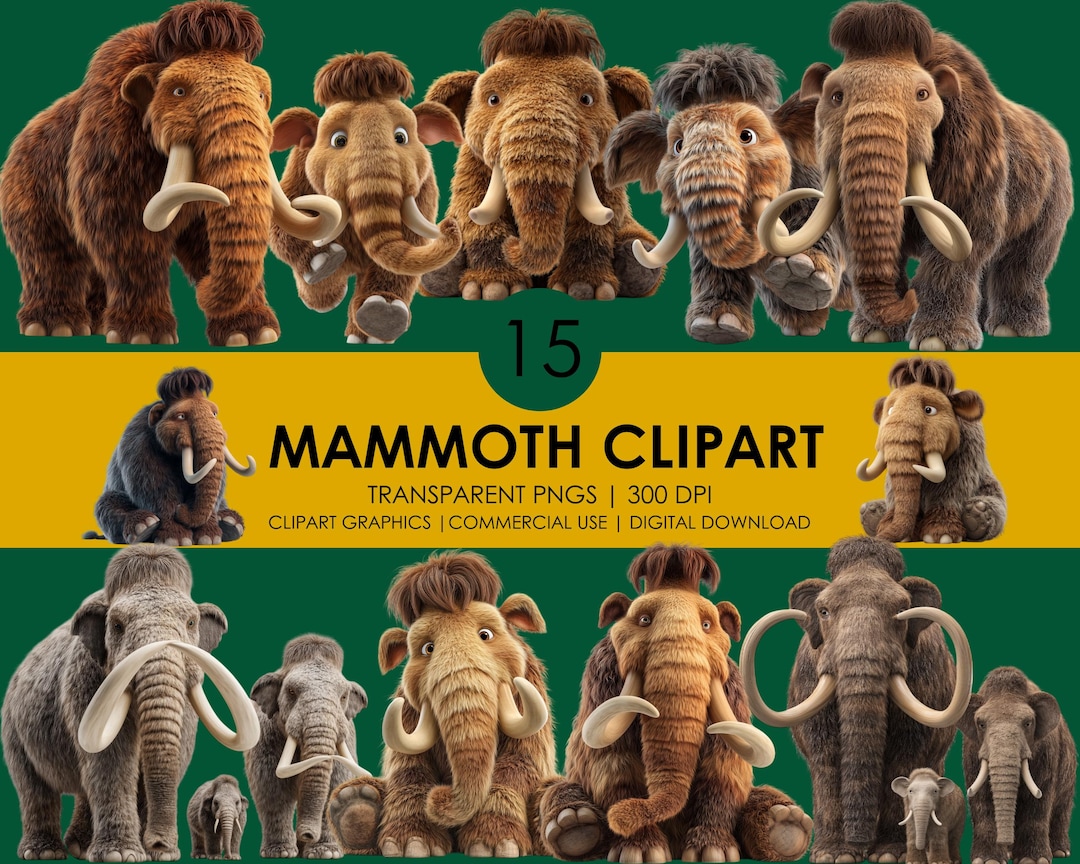 15 Mammoth Clipart, Mammoth PNG, Cartoon Animation, Prehistoric Animal ...