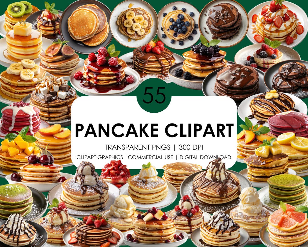 55 Pancake Clipart Bundle| Realistic Pancake Png| Breakfast Graphics ...