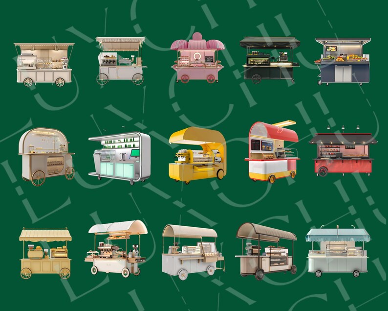 30 Food Cart Clipart| Realistic Clipart| Street Food Cart| Food Stand ...