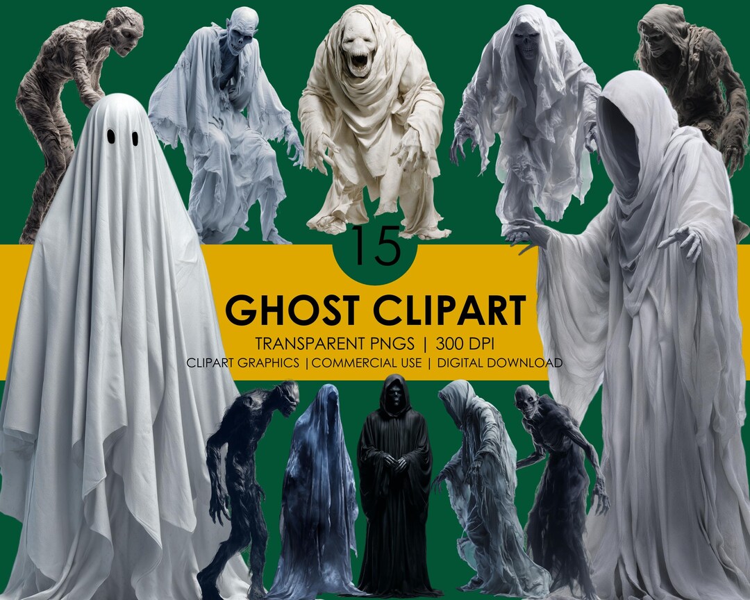 Haunting Ghost Clipart PNG Set: Spooky Halloween Graphics (digital ...