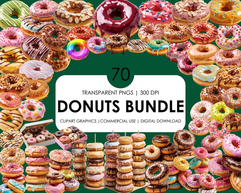 Donuts Clipart Bundle: 70 Realistic PNG Images (digital Download) - Etsy
