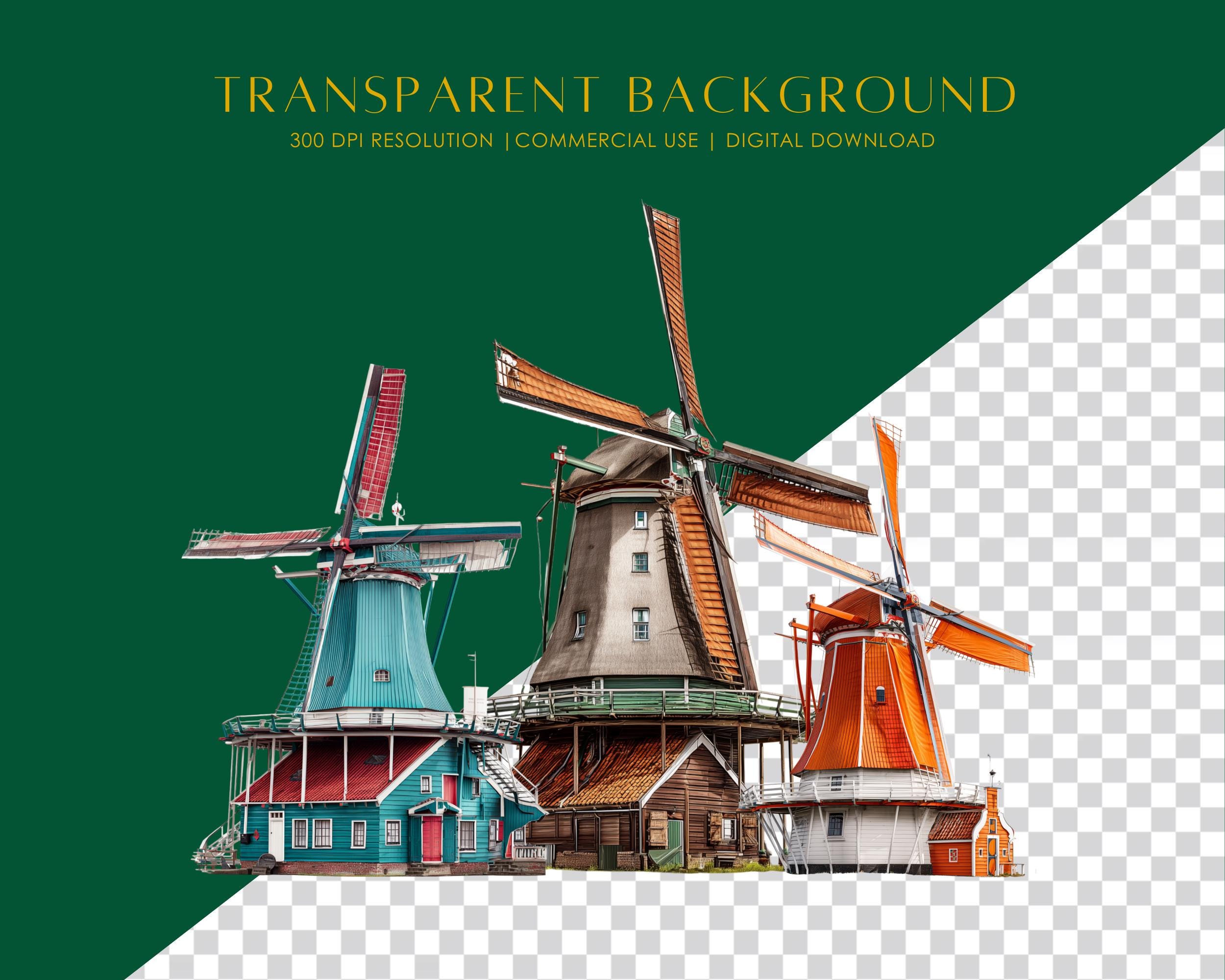Rustic Windmill Clipart: Farmhouse Landscape PNG Graphics (digital ...