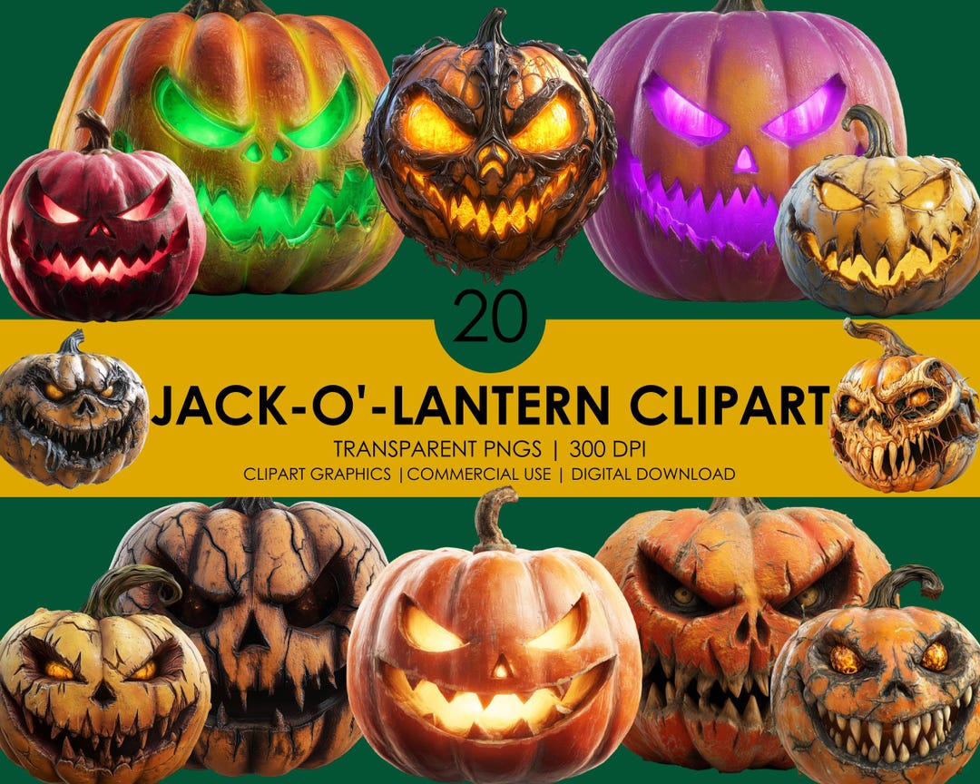 20 Jack-o'-lantern Clipart, Pumpkin PNG, Halloween Clipart, Spooky ...
