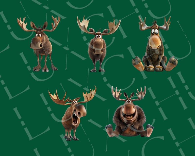 Moose Clipart: Funny Cartoon Animals (digital Download) - Etsy