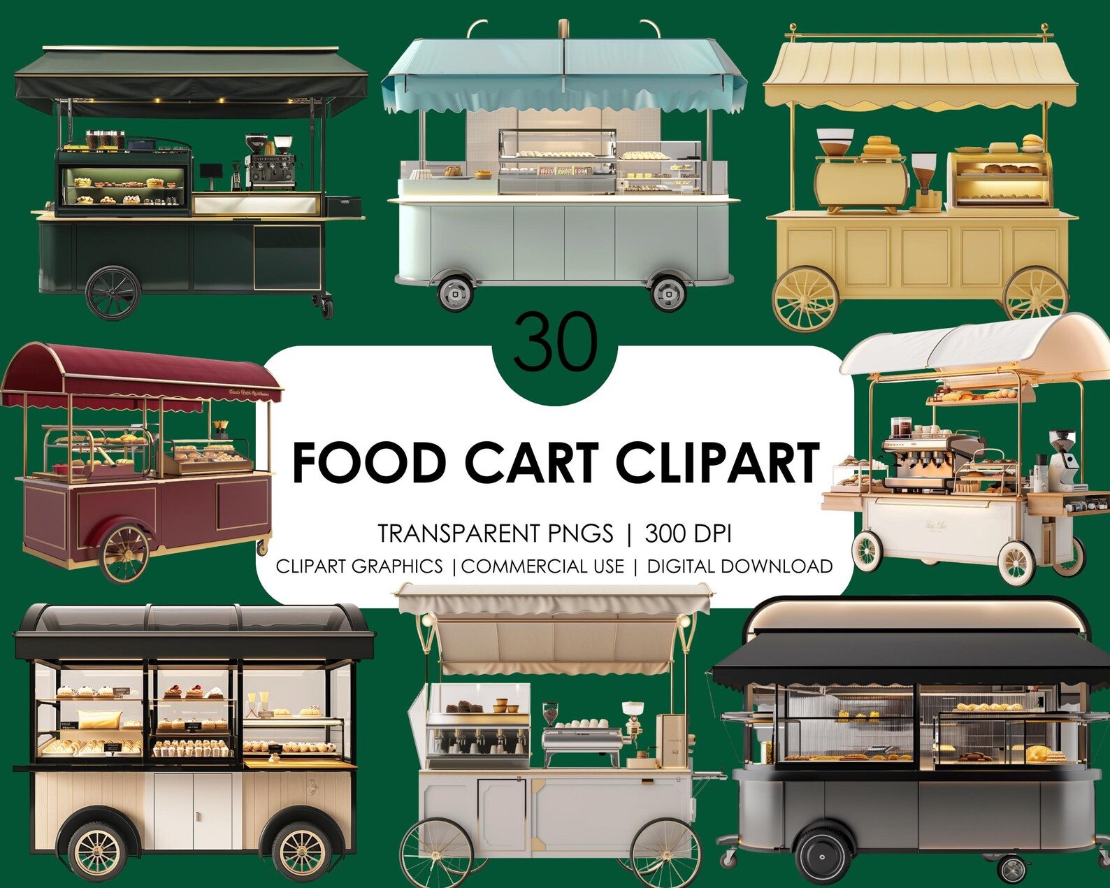 30 Food Cart Clipart| Realistic Clipart| Street Food Cart| Food Stand ...