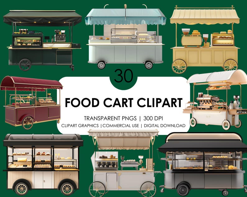 30 Food Cart Clipart| Realistic Clipart| Street Food Cart| Food Stand ...