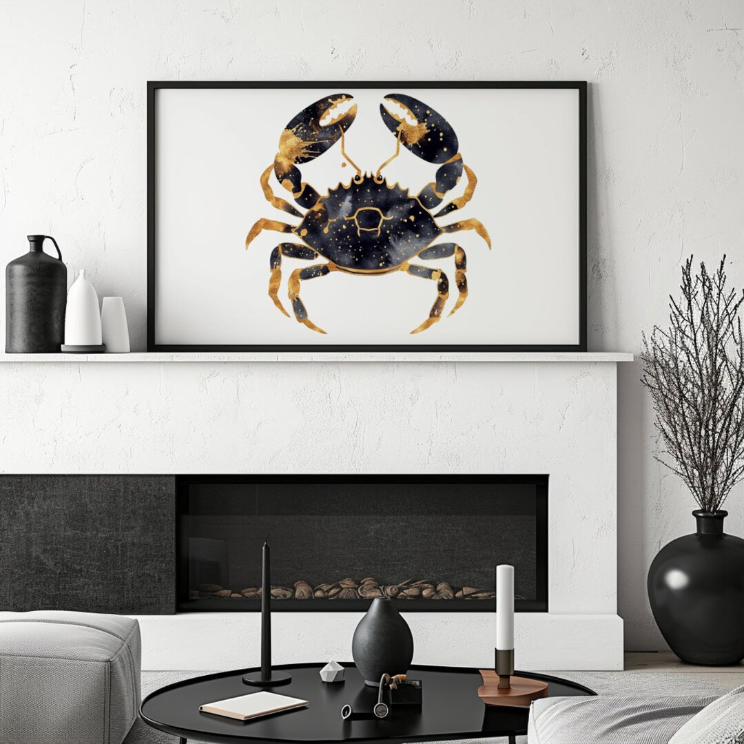 Cancer Printable Painting Wall Art, Zodiac Poster, Black and Gold ...