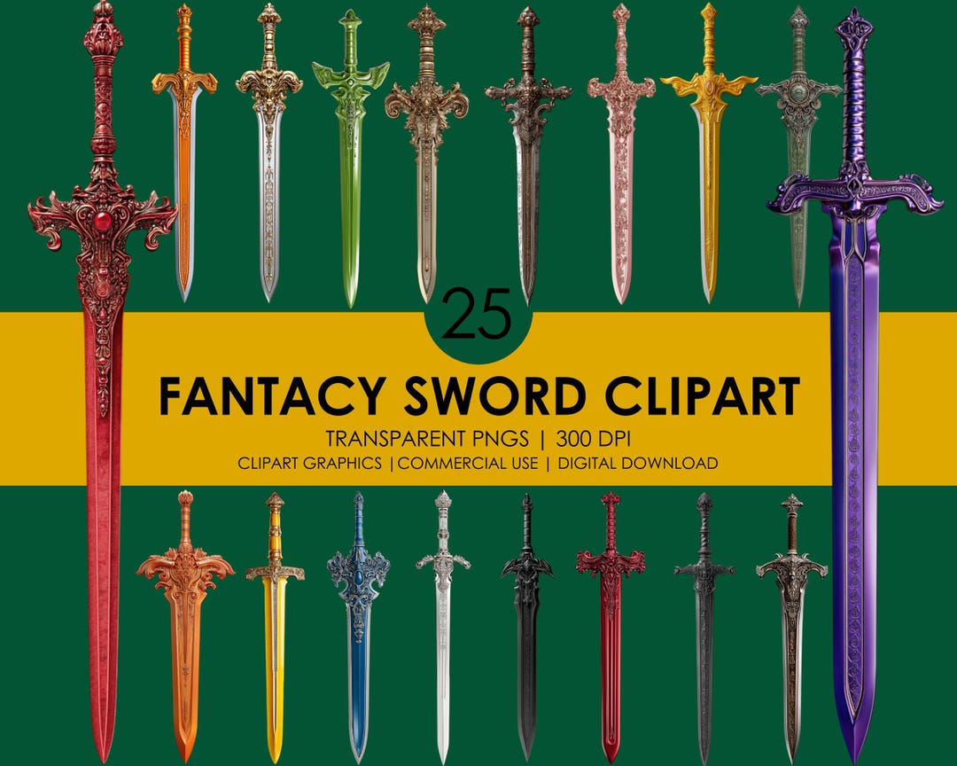 Fantasy Sword Clipart: Game Asset Illustrations (PNG Digital Download ...