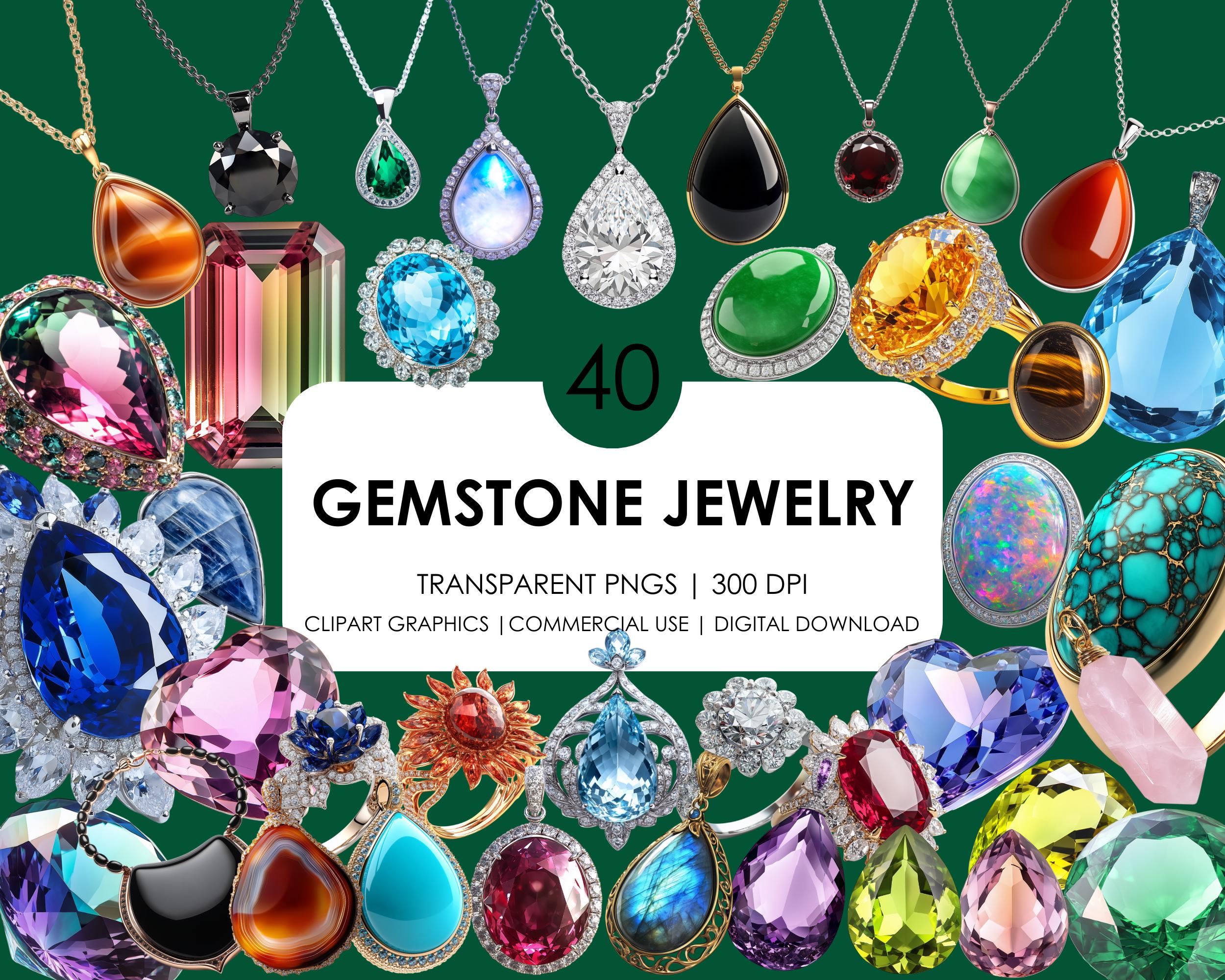 Gemstone Jewelry Clipart: Realistic Gem Graphics (PNG Digital Download ...