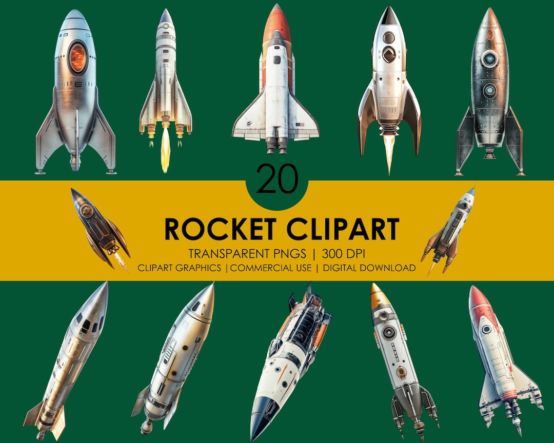 20 Space Rocket Clipart| Spaceship| Realistic Clipart| Rocket Graphics ...