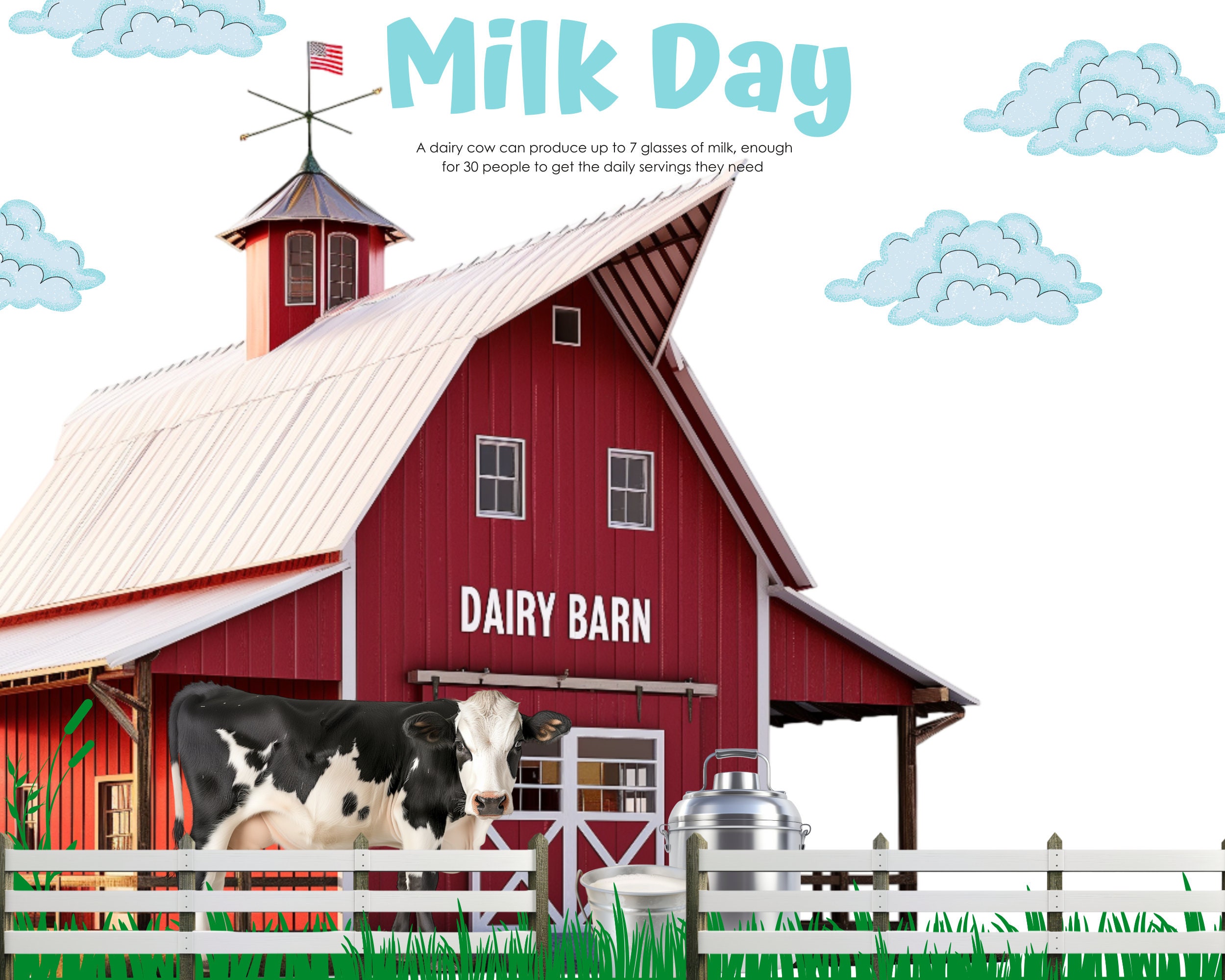 Dairy Clipart: Farm Animals, Cheese, Milk, Realistic Clipart (digital ...