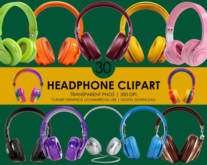 30 Headphone Clipart, Headphones PNG, Audio Listening Illustrations ...
