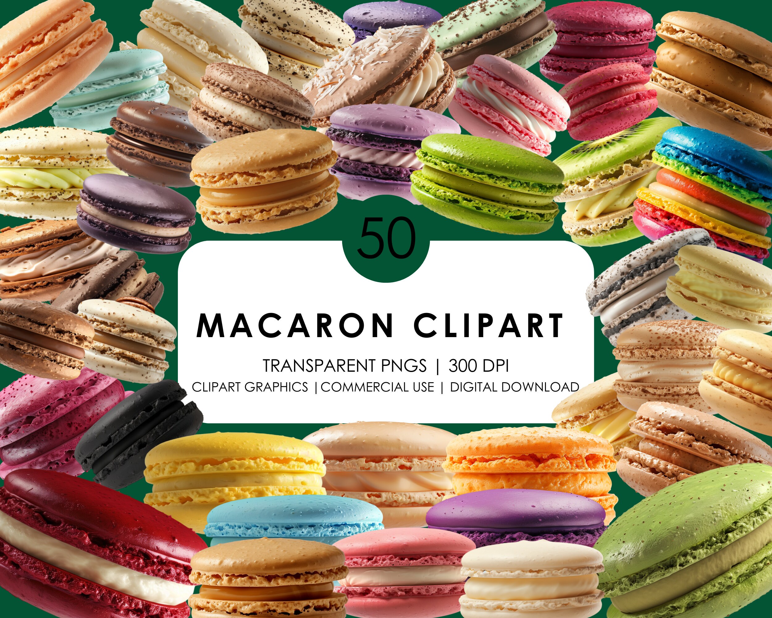 50 Macaron Clipart| French Macarons Clipart| Sweet Dessert| Realistic ...