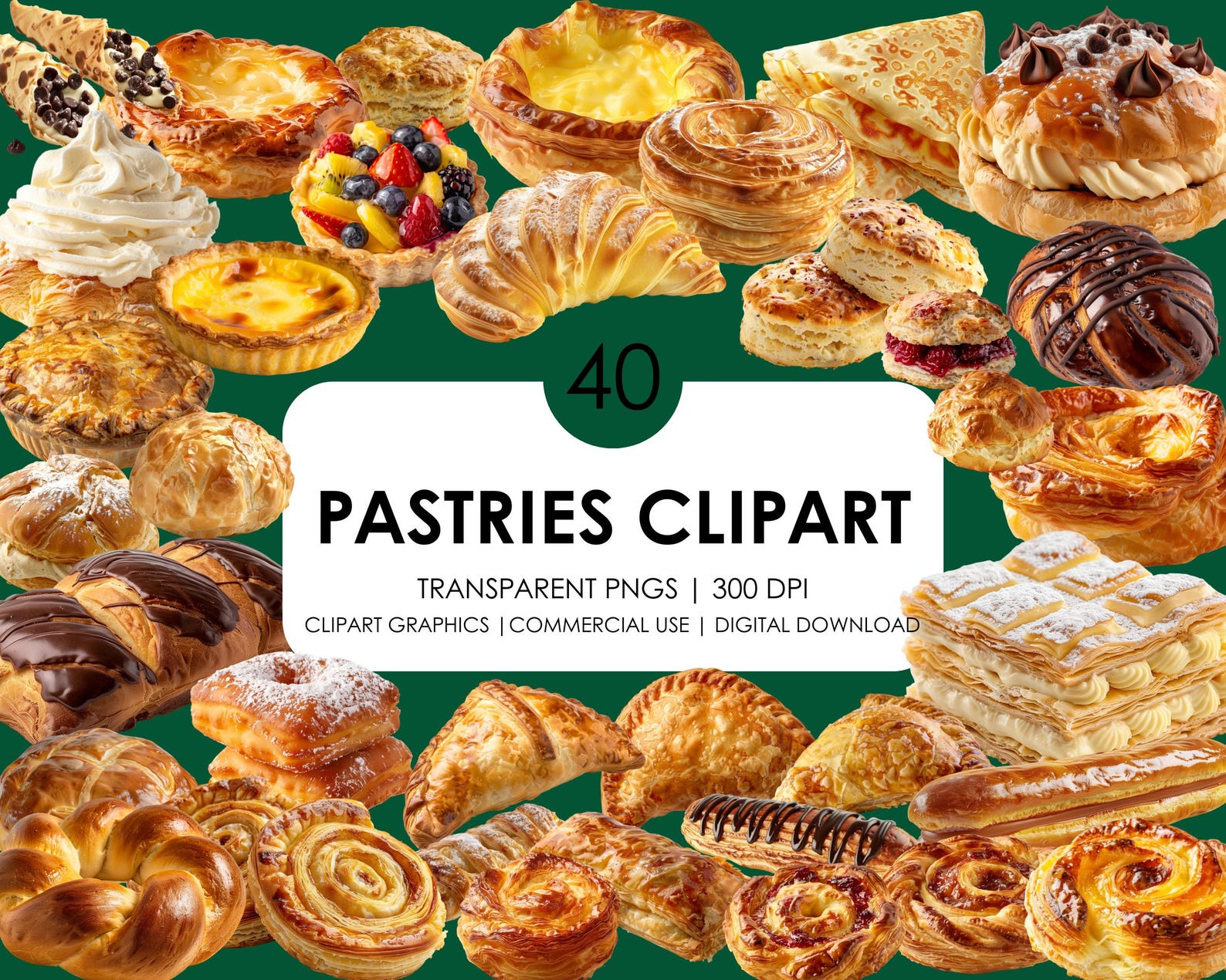 40 Patisserie Clipart| Elements for Cafe Clipart| Realistic Clipart ...