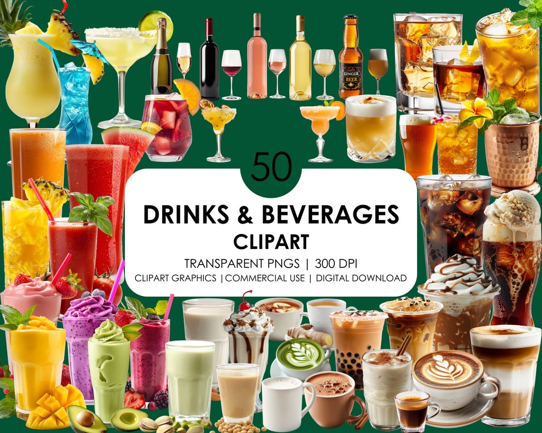50 Drinks and Beverages Clipart, High Quality PNG, Realistic Drinks and ...