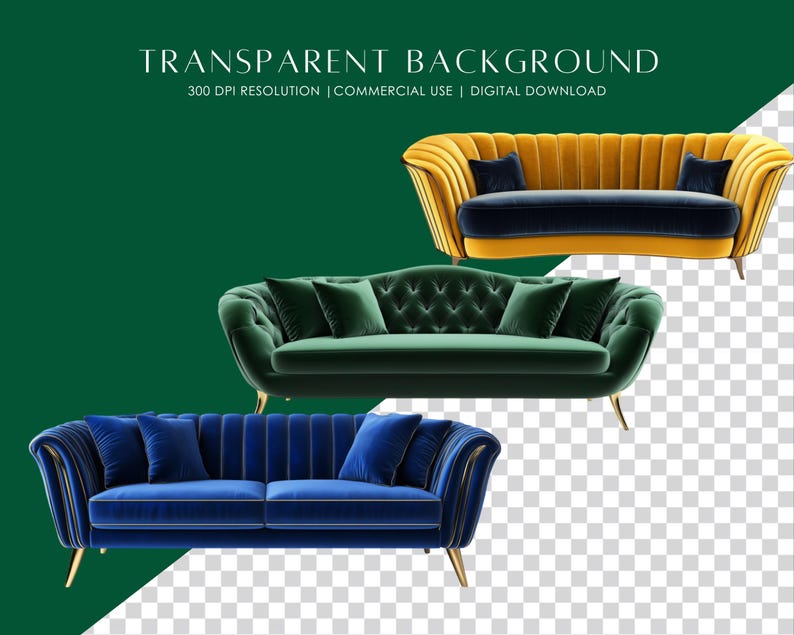 Sofa Clipart Bundle: Modern Furniture PNG Graphics (digital Download ...