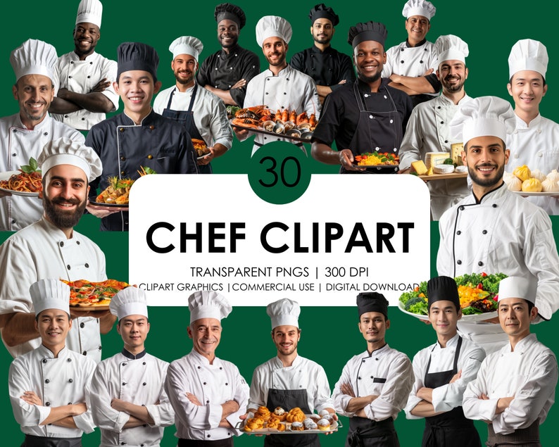 30 Chef Clipart| High Quality PNG| Realistic Clipart| Culinary Chef Png ...