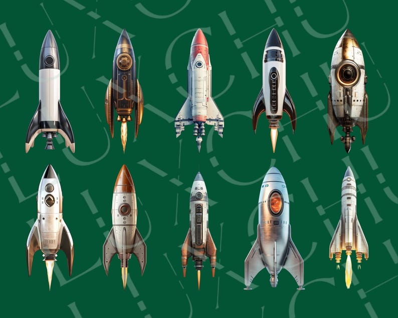 20 Space Rocket Clipart| Spaceship| Realistic Clipart| Rocket Graphics ...