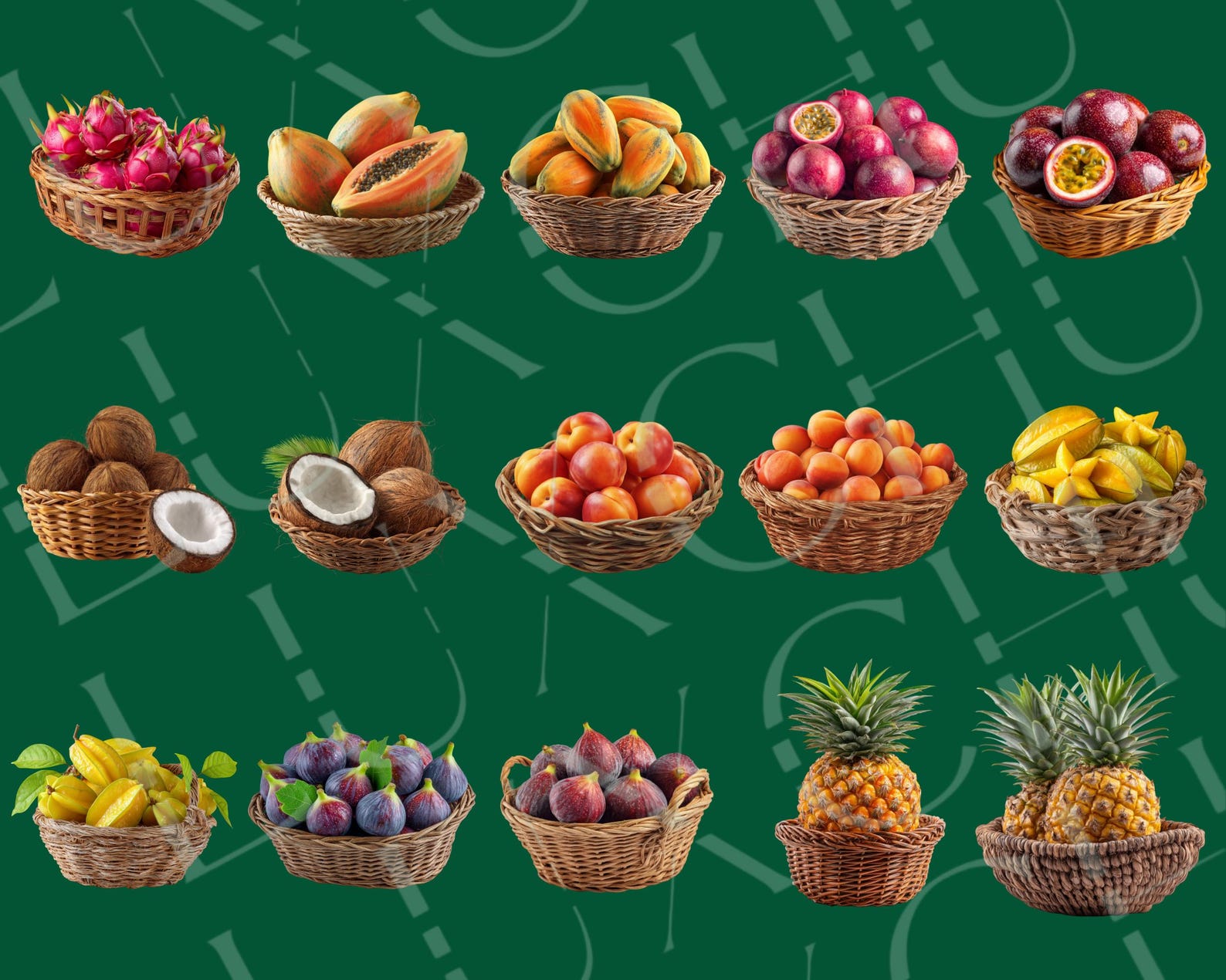 60 Fruits Basket Clipart, Fruit PNG, Realistic Fruit Basket Clipart ...