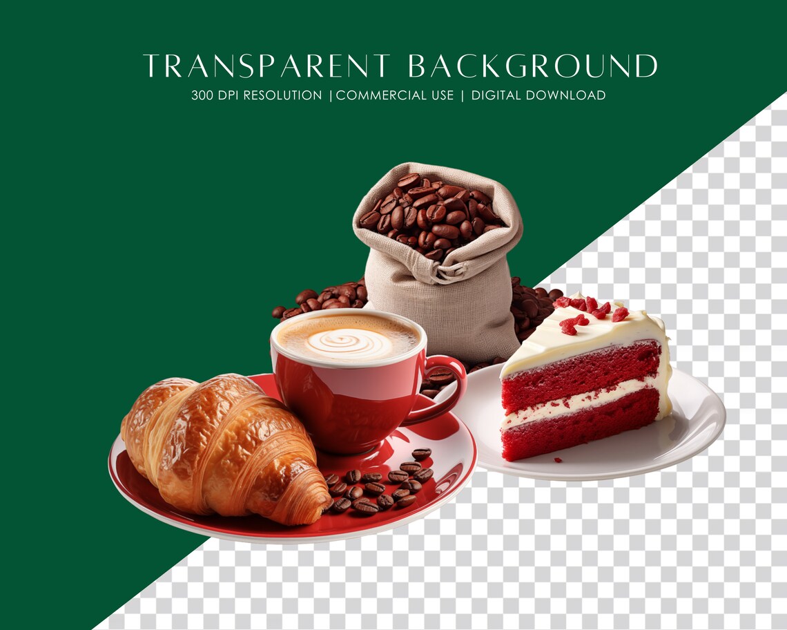 50 Cafe Elements Clipart, Red & Black, Realistic Clipart, Bakery ...