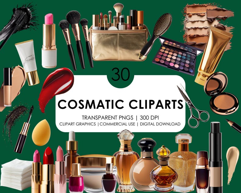 30 Cosmetic Clip Art| Makeup Clipart| Realistic Clipart, Fashion ...