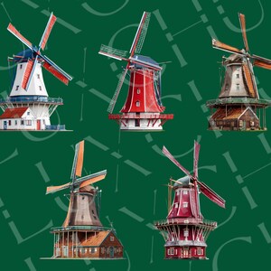 Rustic Windmill Clipart: Farmhouse Landscape PNG Graphics (digital ...